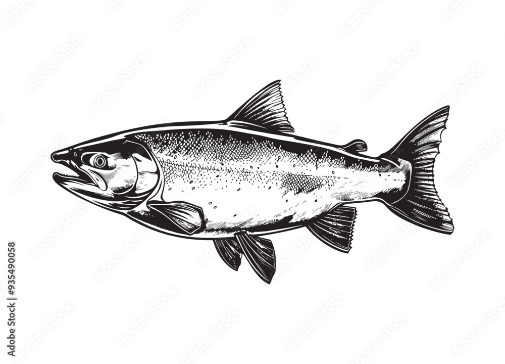 Salmon vector design isolated on white background - black and white ...