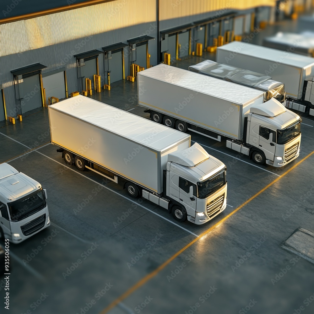 Logistics Hub: Fleet of Trucks Parked at Warehouse for Factory Goods ...
