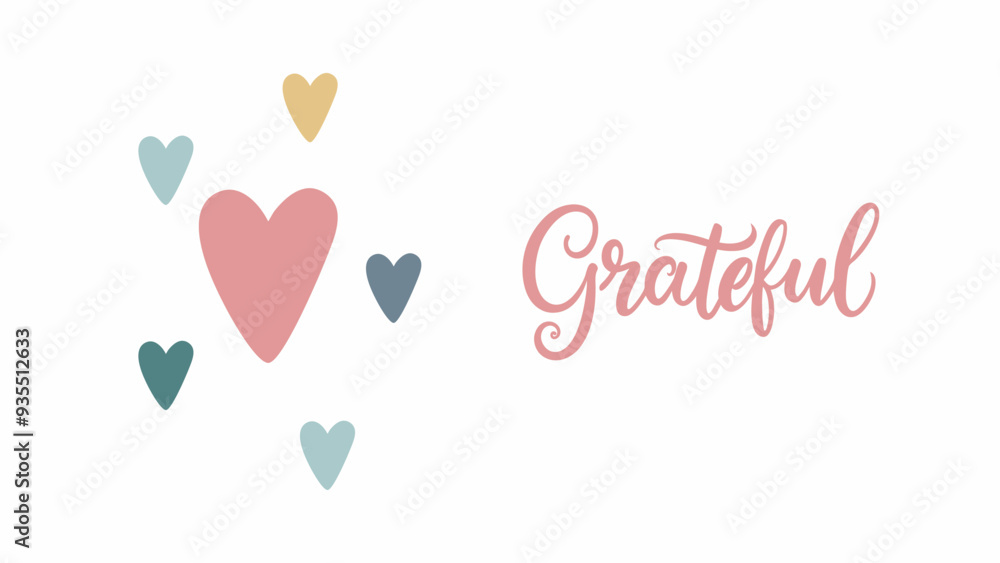 Heart symbols and hand lettering word Grateful. Vector illustration ...