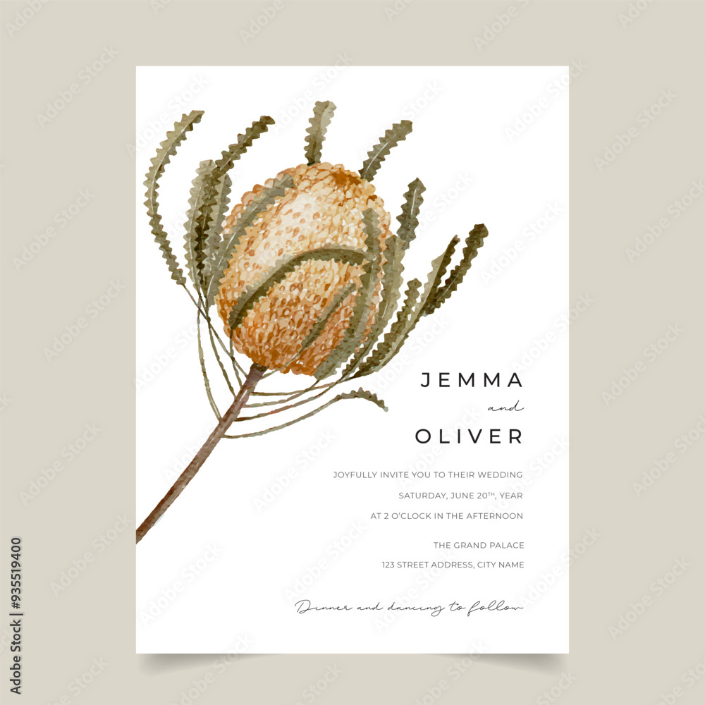 Australian Native Flower Banksia Wedding Invitation Stock Vector ...