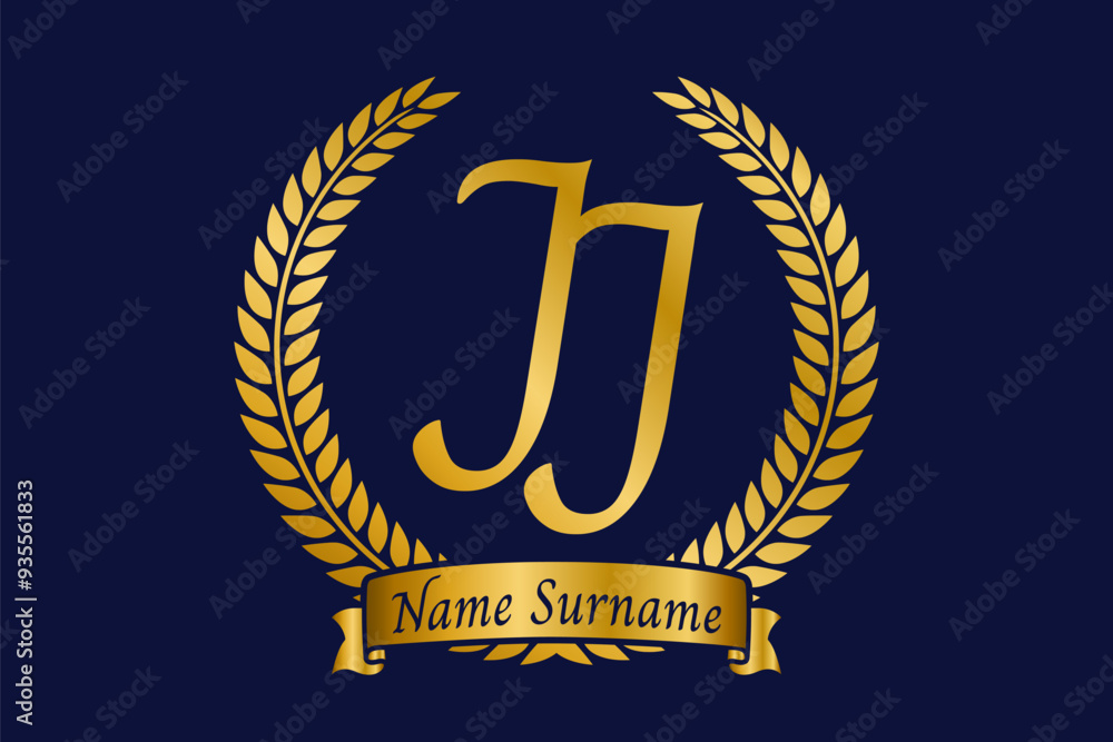 Initial letter J and J, JJ monogram logo design with laurel wreath ...
