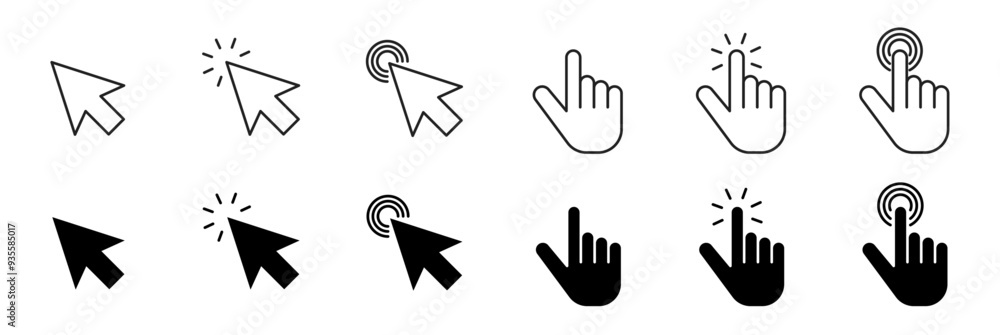 Set of cursor icons click, featuring various mouse click cursor designs. Cursor icon vector ...