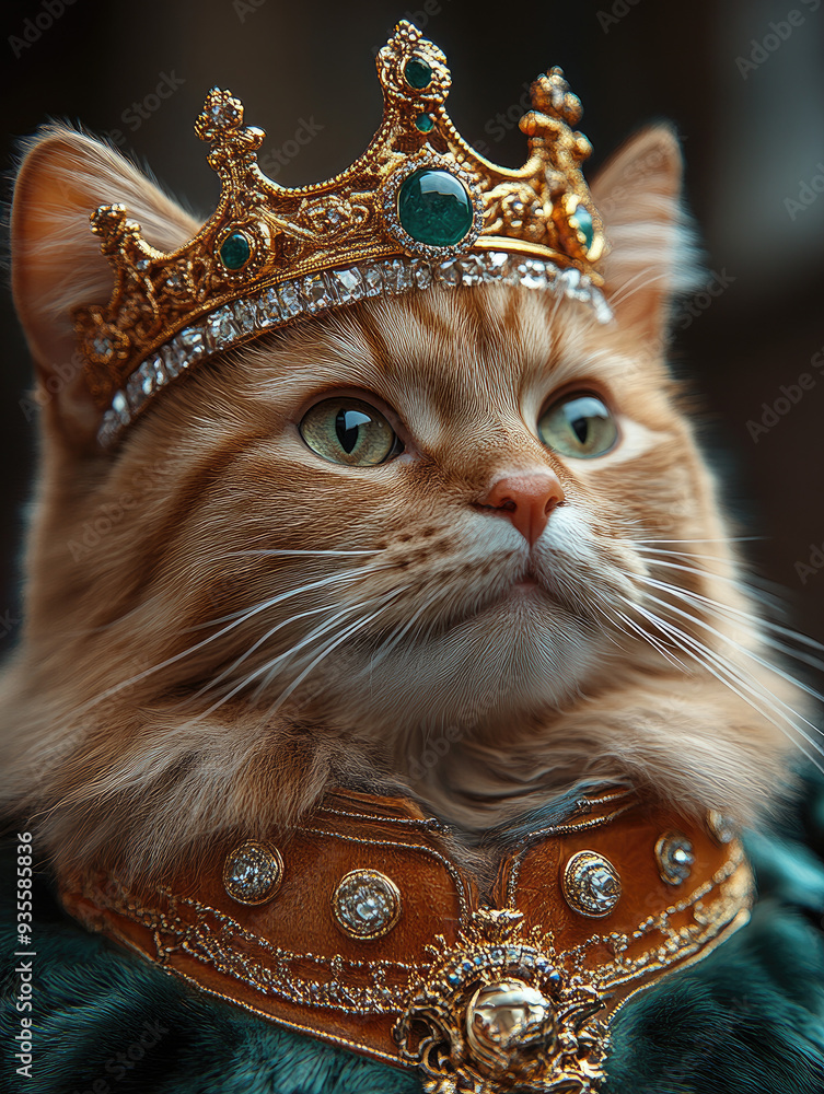 Cute and adorable cat dressed as a queen with a big crown, queen's ...