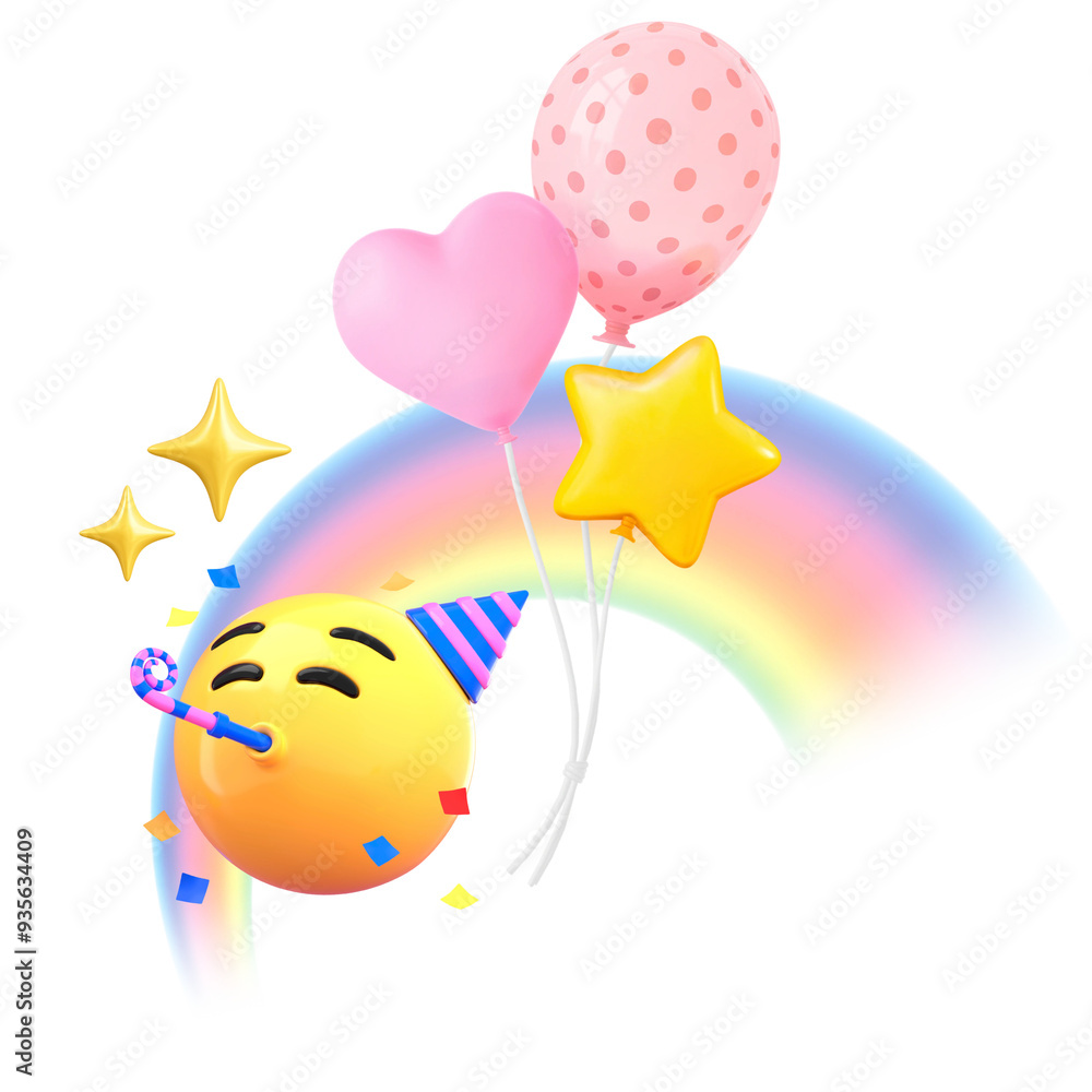 PNG 3D party emoticon, anniversary celebration sticker, transparent ...