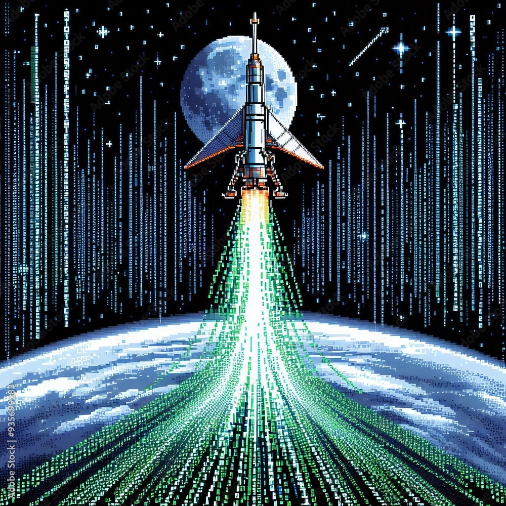 73 Matrix Code Pixel Art A pixel art representation of the probe 素材庫插圖 ...
