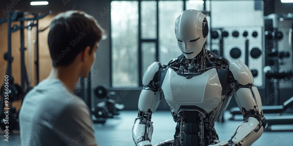 Robot listens to a client in a gym, showing the future of personal ...