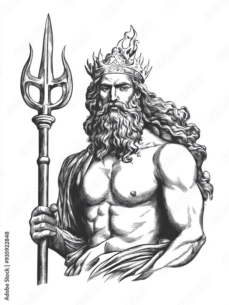 Black and white Vintage engraved art of a detailed half-body portrait ...