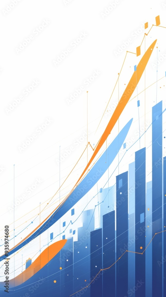 Vertical Vector Illustration of a Stock Market Graph with Upward Trend Lines on White Background ...