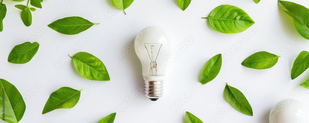 LED lights in the center, with green leaves spreading out, on a bright ...