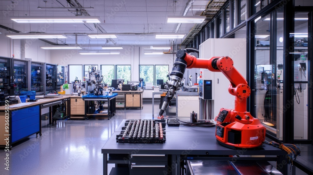An automation and robotics lab where engineers are developing and ...