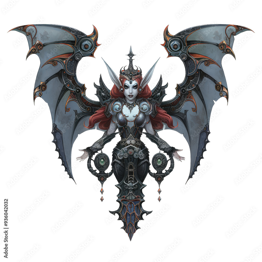 Fantasy character with bat wings, armor, and sharp details, embodying ...