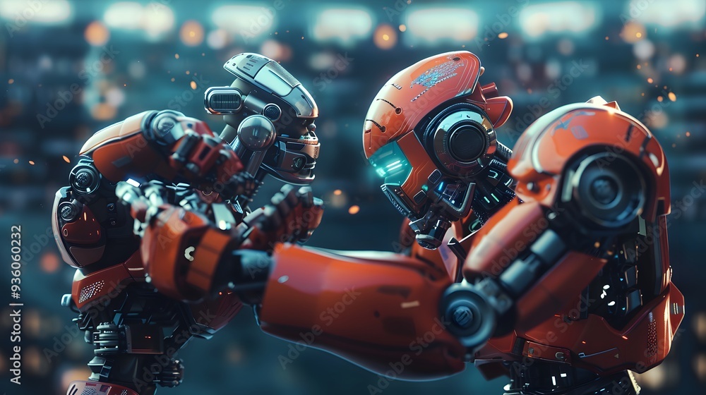 Robot Wrestler Grappling Opponent: A powerful robot wrestler in the ...