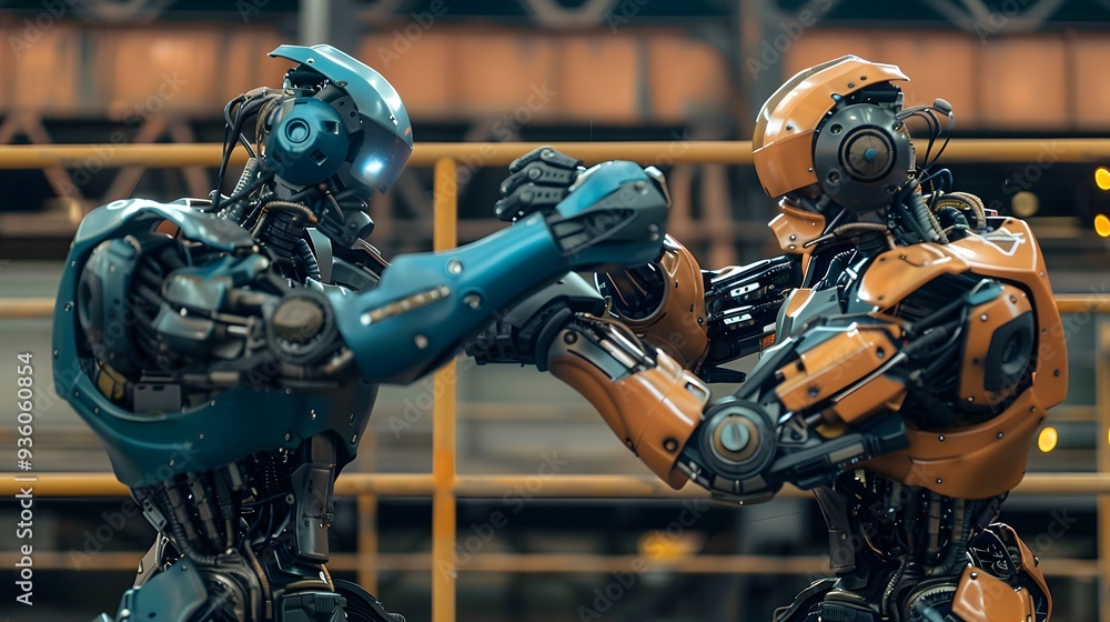 Robot Wrestler Grappling Opponent: A powerful robot wrestler in the ...