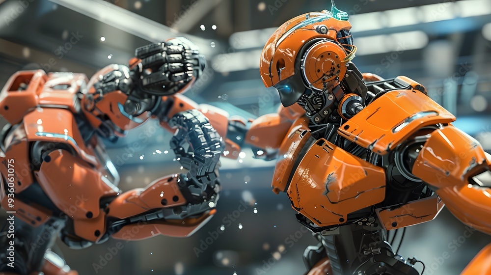 Robot Wrestler Grappling Opponent: A powerful robot wrestler in the ...