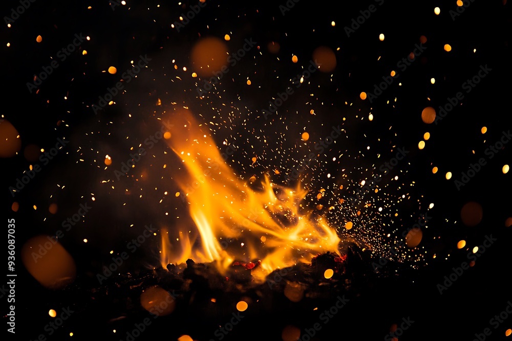 Fire embers particles over black background. Fire sparks background ...
