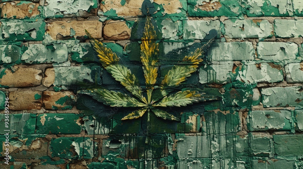 Marijuana leaf graffiti on brick wall Stock Photo | Adobe Stock