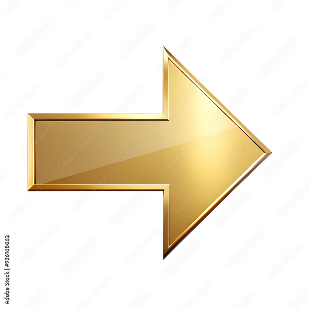 Golden Infographic Arrow Sign Pointing Right, Isolated on White ...