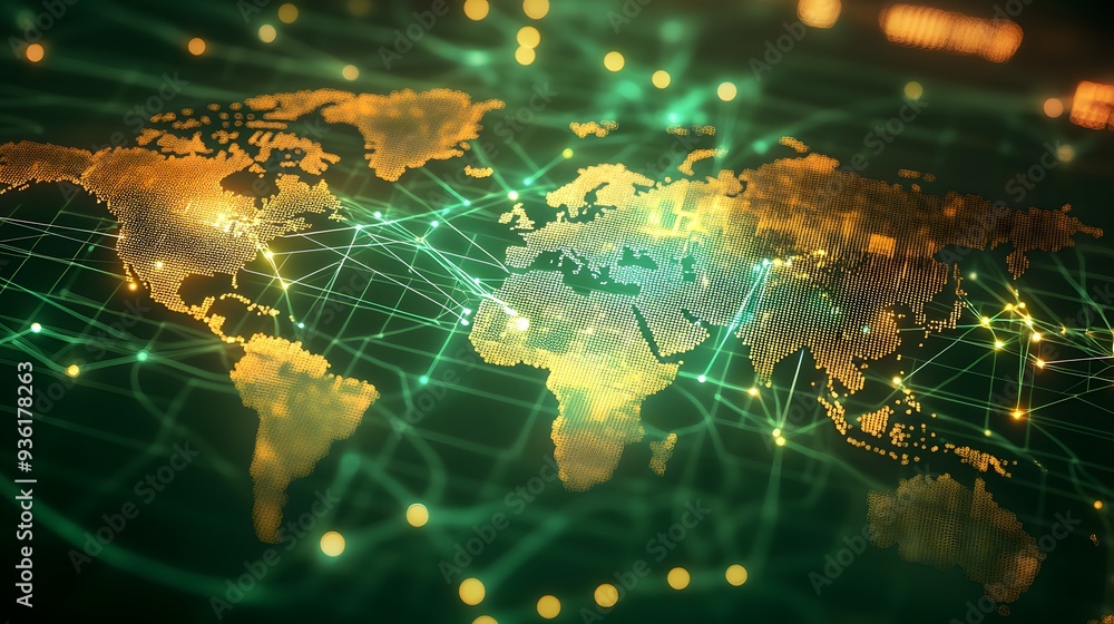Stock-Illustration „29. A digital world map with 3D network connections ...