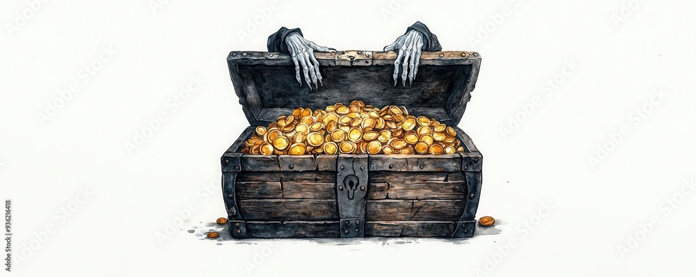 Ilustración de Stock Pirate ghost floating above a cursed treasure ...