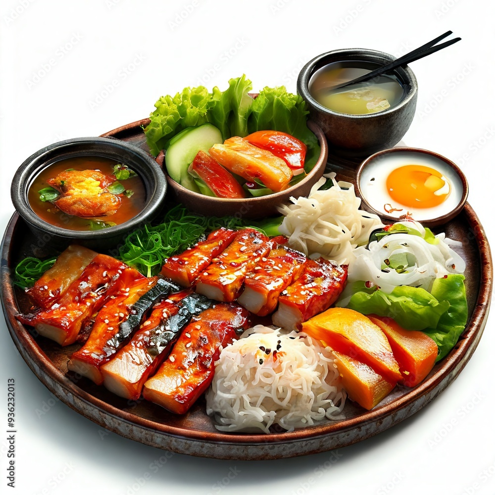 Korean food, bulgogi, white rice, bibimbap, kimbap, pork belly, wood ...