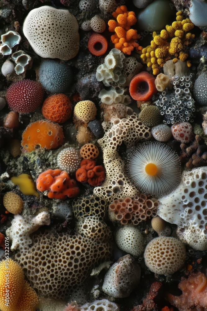 Biome diversity at a microscopic level, showcasing different species of ...