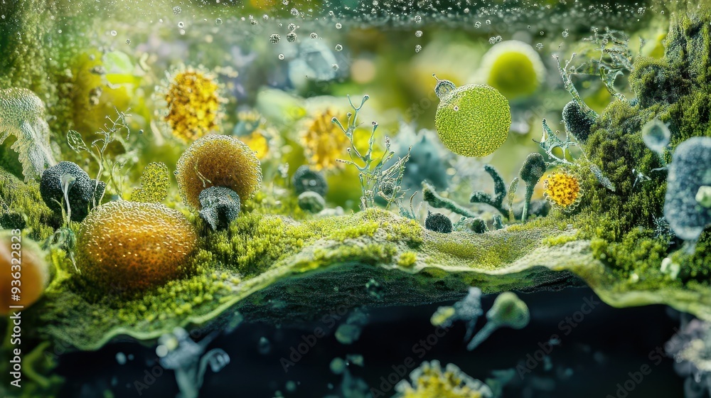 Ecosystem components at a microscopic level, showing interactions ...