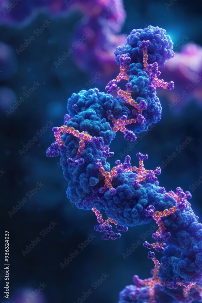 RNA translation visualized under a microscope, with ribosomes reading ...