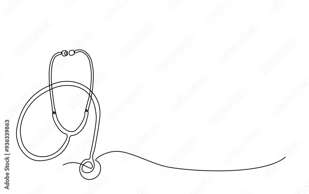 Medical tool - stethoscope in simple outline illustration. Continuous ... Medical tool - stethoscope in simple outline illustration. Continuous ...