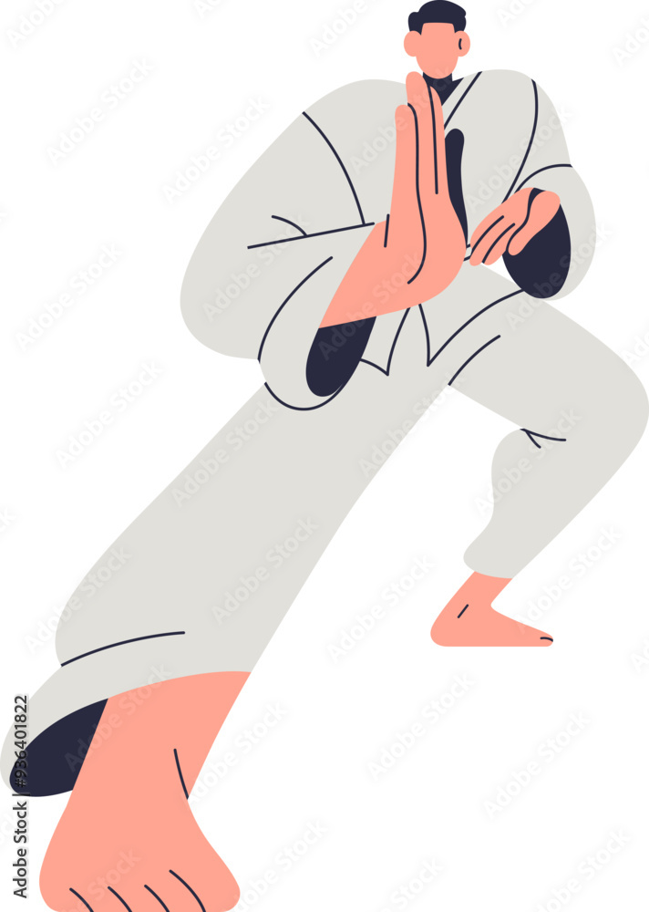 Karate fighter. Japanese wrestler in kimono uniform, fighting ...