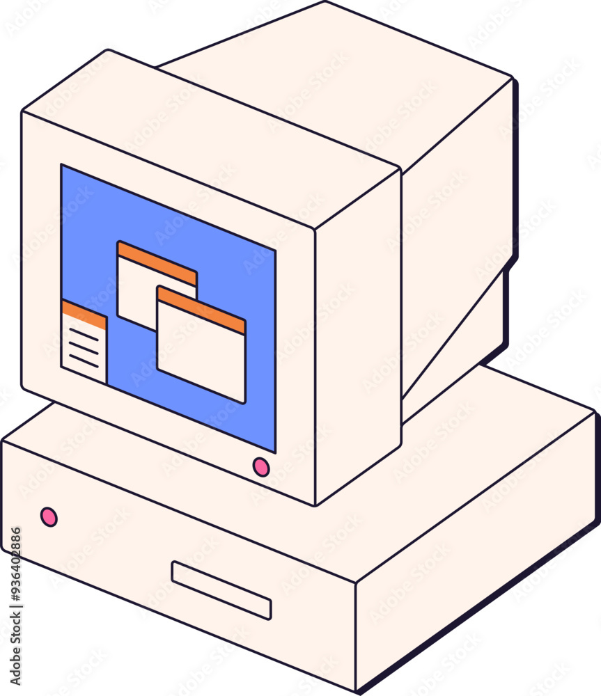 Old retro computer in 80s style. Obsolete PC monitor. Outdated ...