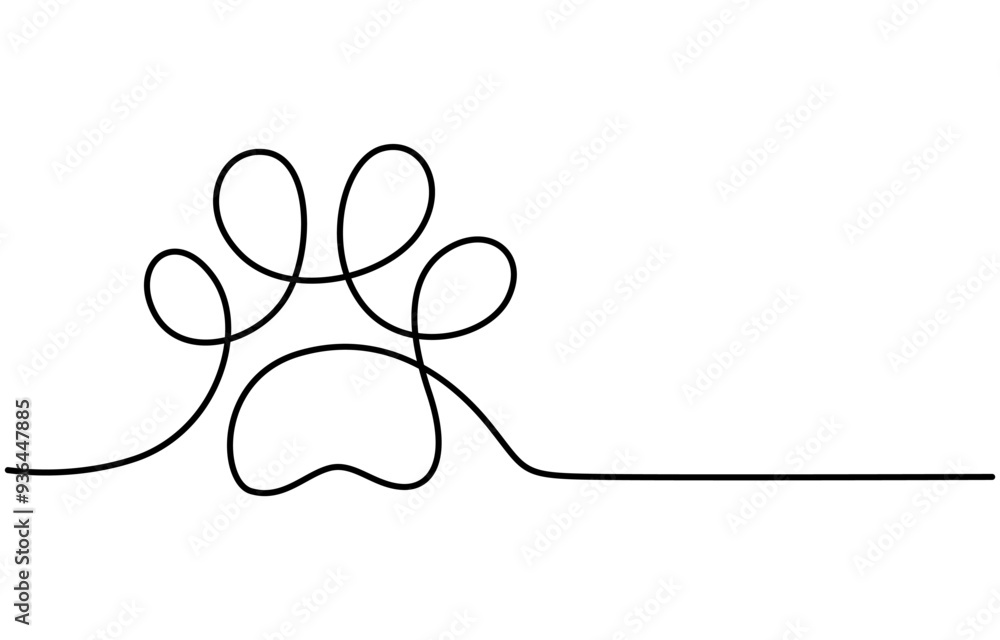 Continuous Line Drawing of Paw Print Icon. Hand Drawn Symbol Vector ...