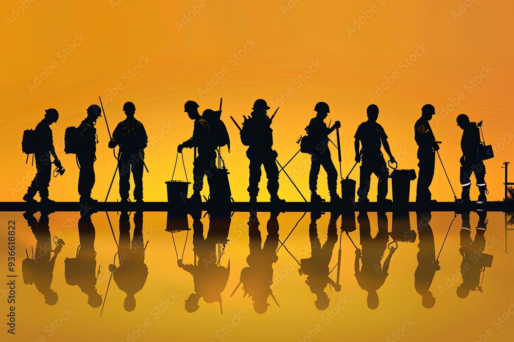 Labor Day Silhouette of Workers in Action Celebrating the Strength and ...