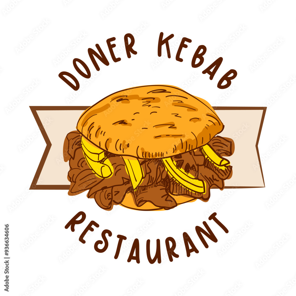 Doner Kebab or shawarma emblem. Restaurant, grill bar, barbecue symbol ...