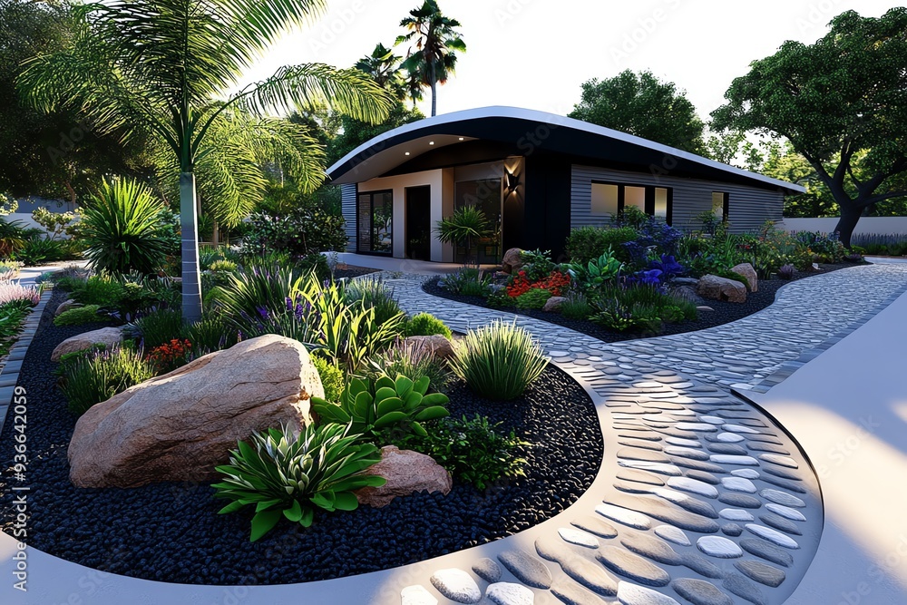 An eco-friendly garden design with a rainwater harvesting system ...