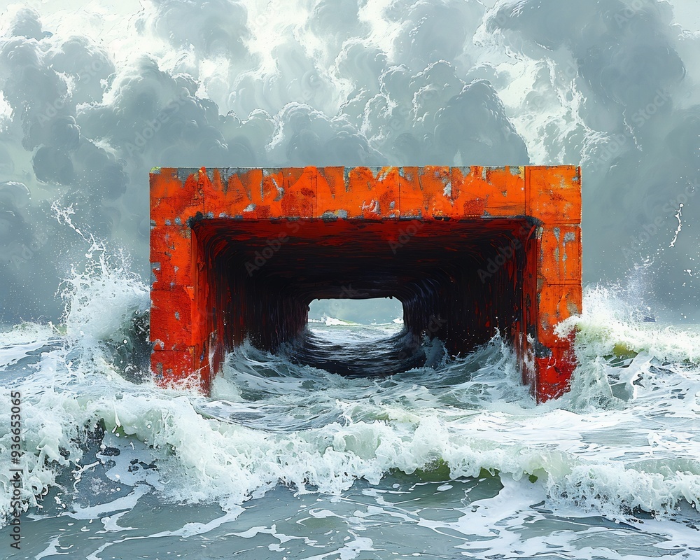 Vector illustration of bridge standing firm despite heavy flooding ...