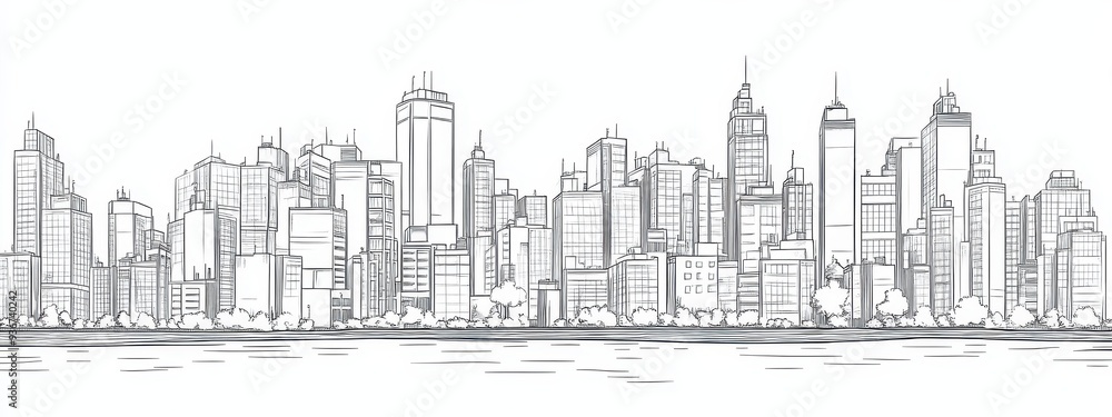 Stock-Illustration „Building city line one continuous outline single ...