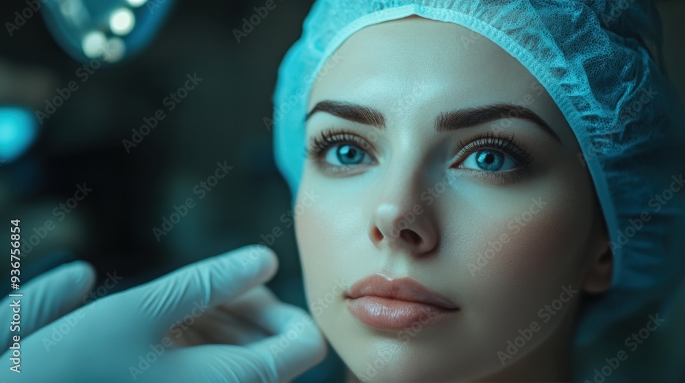 Cosmetic surgeon examining female client in office. Doctor checking ...