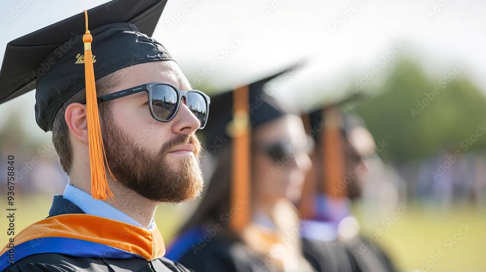 Graduates in formal academic attire, including caps and gowns, lined up ...