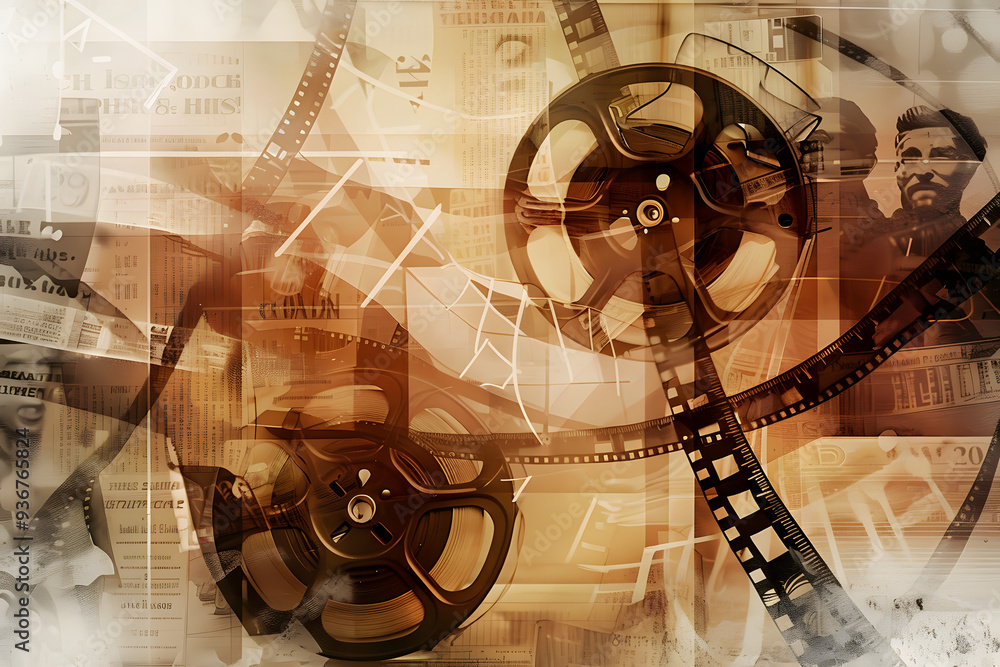 Vintage Film Overlay with Reel and Newspaper Background, Retro ...
