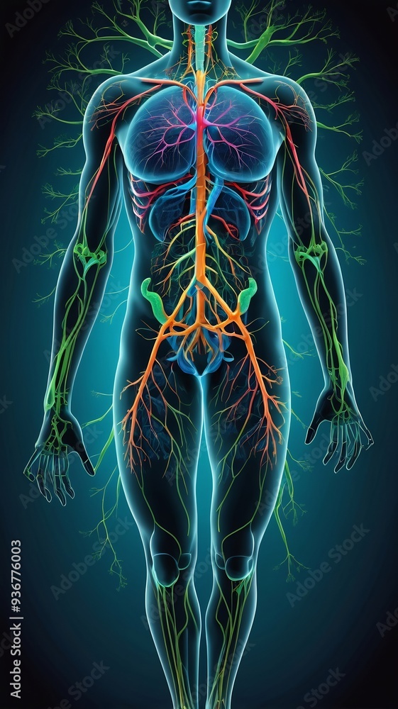 Ilustración de Stock Comprehensive Lymphatic System Diagram Featuring ...