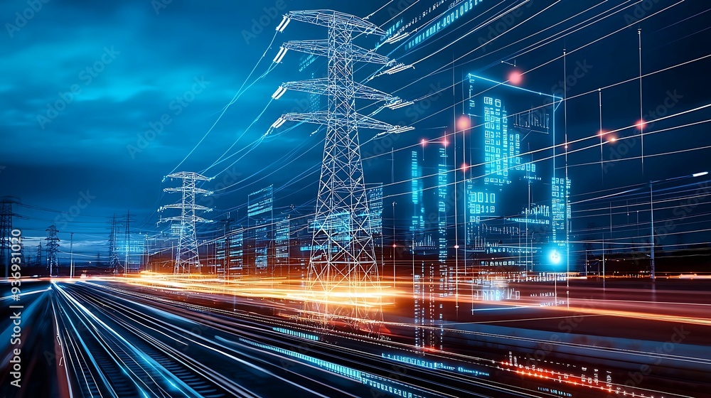 - Power grid with digital data overlay, representing energy markets and ...