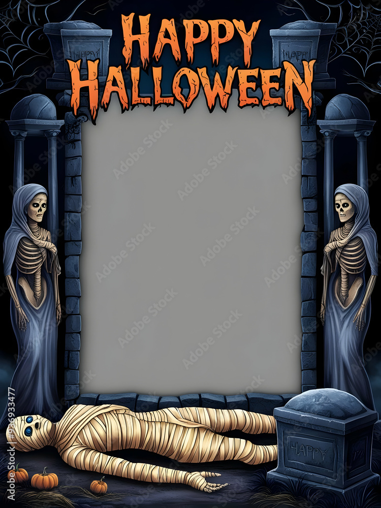Eerie Fright Night Border with Haunted Mansion and Full Moon for ...