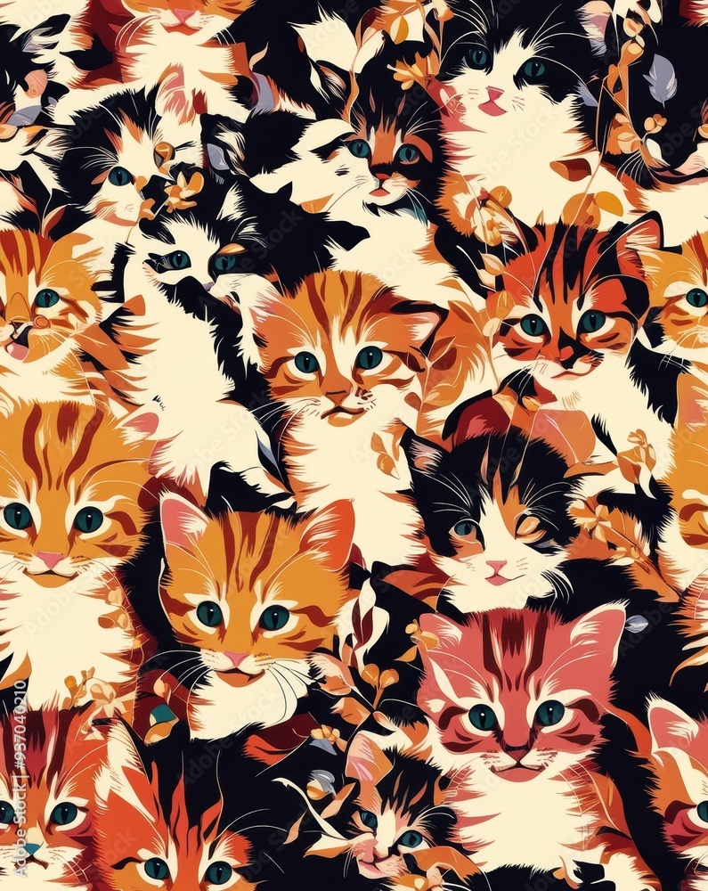 Textures and tile backgrounds of A colorful and playful image of cats ...