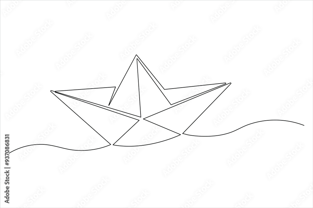 Paper boat continuous one single line art drawing icon of outline ...