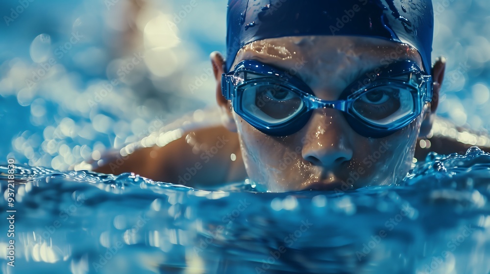 Swimmers who are swimming in the pool for the competition show their ...