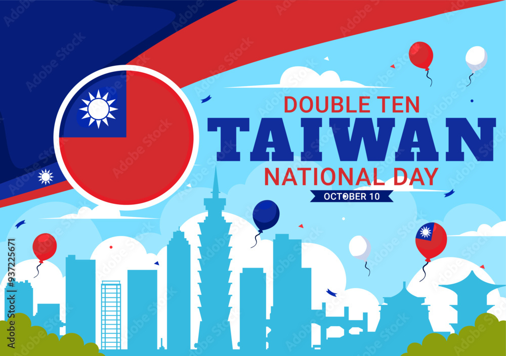 Happy Double Ten National Day Vector Illustration on October 10 with ...