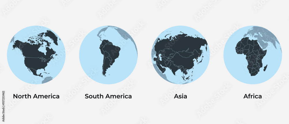 เวกเตอร์ Stock Earth map globe icon set with four continents vector ...