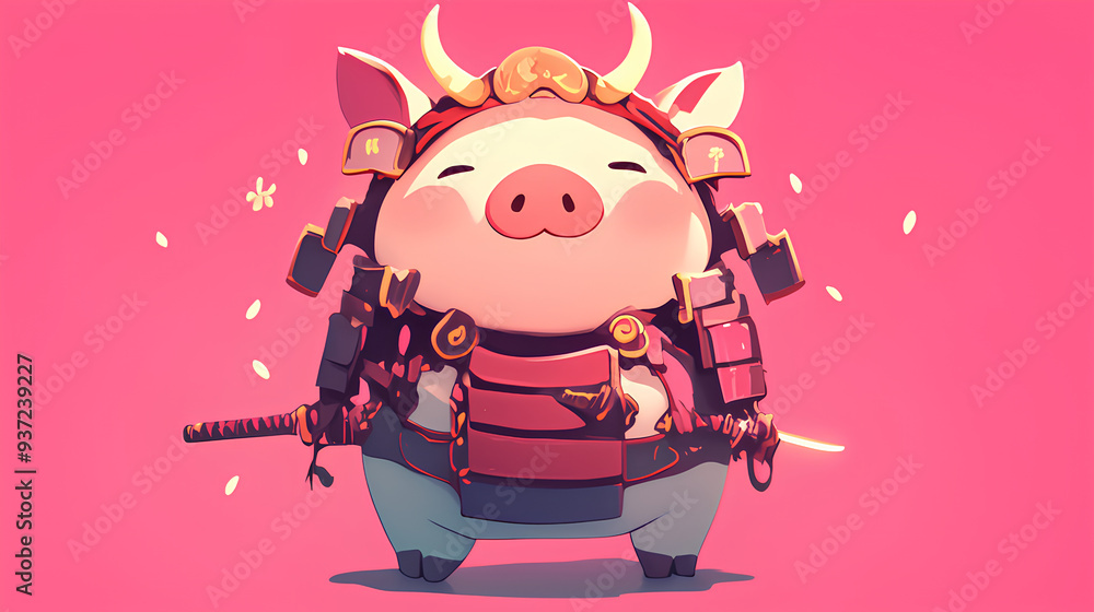 Cute pig wearing Japanese samurai armor, cool poses, cute kawaii ...