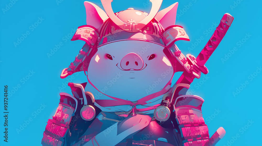 Cute pig wearing Japanese samurai armor, cool poses, cute kawaii ...