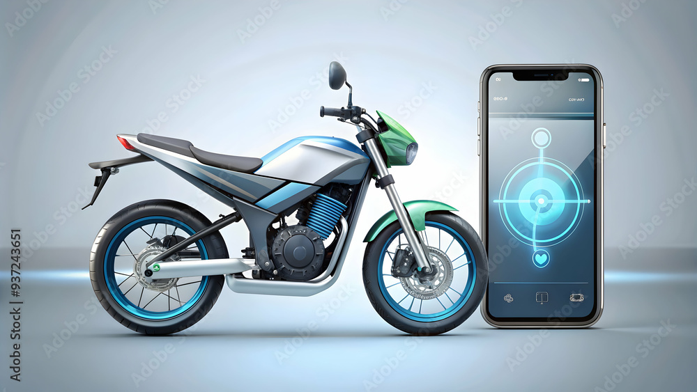 Photo Realistic as Electric motorcycle and fitness app concept as An ...